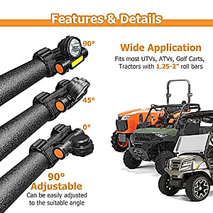 WeiSen 2 Pack LED Dome Light UTV Interior Lights Universal Fits 1.25"-2" Roll Bar Cage Mount Compatible with Polaris RZR Ranger Can Am X3 Pioneer Talon Mule Teryx Etc