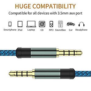 2 Pack TRRS 3.5mm Audio Cable, 5Ft MCSPER 4-Conductor (4 Pole) with Mic[Microphone Compatible] Nylon Braided Aux Cord Compatible Car Home Stereos,Speaker,Headphones,Sony(Blue)