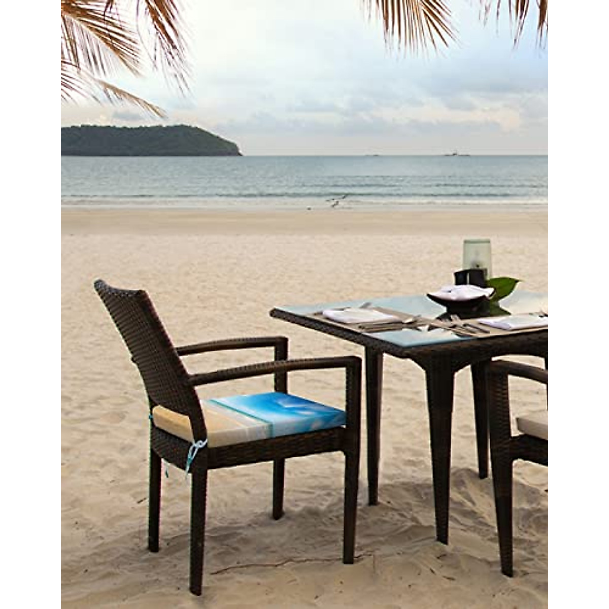 Waterproof Patio Chair Seat Covers Beach Themed Beautiful Blue Sky and Sea 2 Pack Outdoor Cushion Covers,Removable Cushion Slipcovers for Dining Room,Garden,Beach 20x18x4 Inch