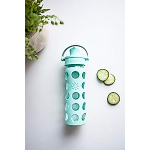 Lifefactory 22-Ounce Glass Water Bottle with Active Flip Cap and Protective Silicone Sleeve, Mint
