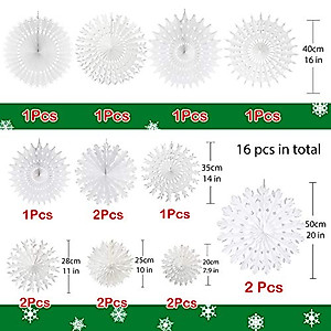 CHRORINE 16 Pcs Christmas Winter White Paper Snowflake Decorations, Christmas Snowflakes Hanging Decoration, Frozen Birthday Party Supplies Winter Wonderland Party Decorations (Mixed 7.8"-20")