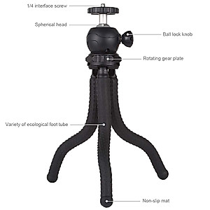 PULUZ Flexible Camera Tripod, Mini Octopus Flexible Tripod Holder with Ball Head for oPro/Action Cam/DSLR Canon Nikon Sony, Smartphone Size: 9.84X1.77inch