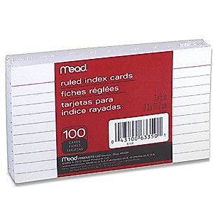 Mead Index Cards, Ruled, 3 x 5 Inch, White, 100 Per Pack, 4 PACK