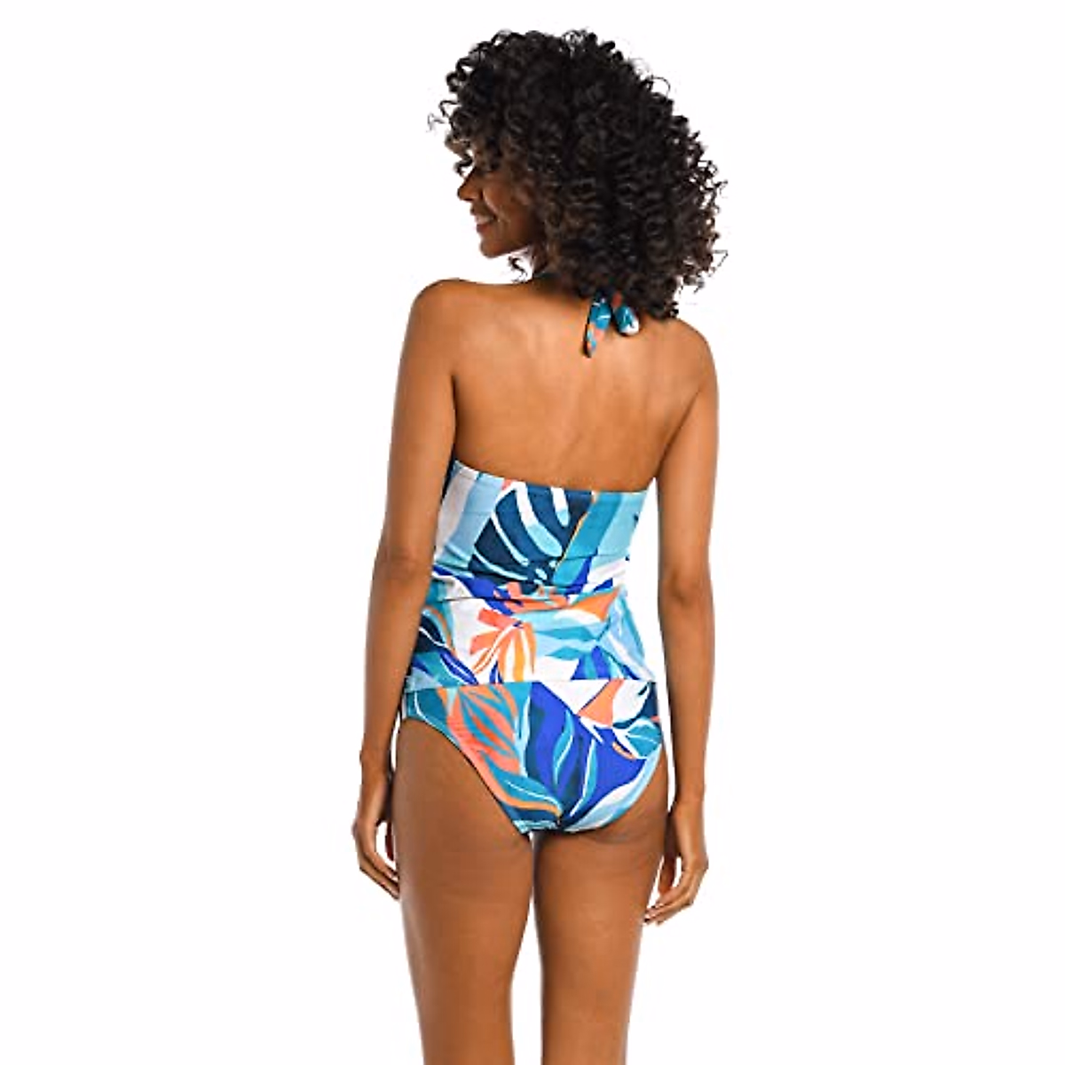 La Blanca Women's Halter Tankini Swimsuit Top, Ice Blue//Coastal Palms, 8