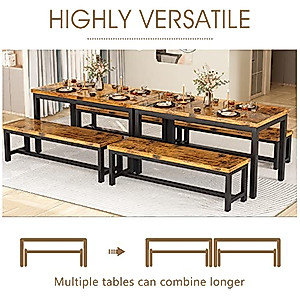 Hooseng Dining Table Set with Two Benches, Kitchen Table and Chairs for 4-6 Persons, 47in Space-Saving Bench Style Dining Table Set Furniture w/Heavy Duty Sturdy Metal, Easy Assemble, Rustic Brown