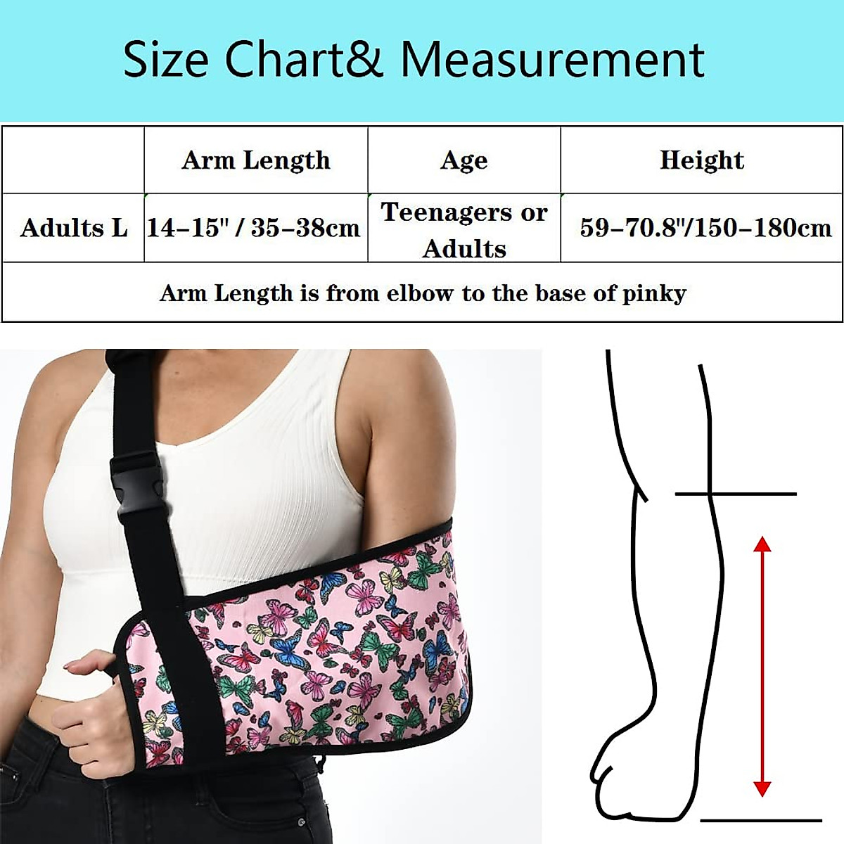 Ledhlth Butterfly Arm Sling for Women Fashionable Colorful Ladies Sling Elegant Youth Sling Adult Brace Support Immobilizer for Shoulder Elbow Shoulder Wrist Injury Right Left (Butterfly, Adults L)