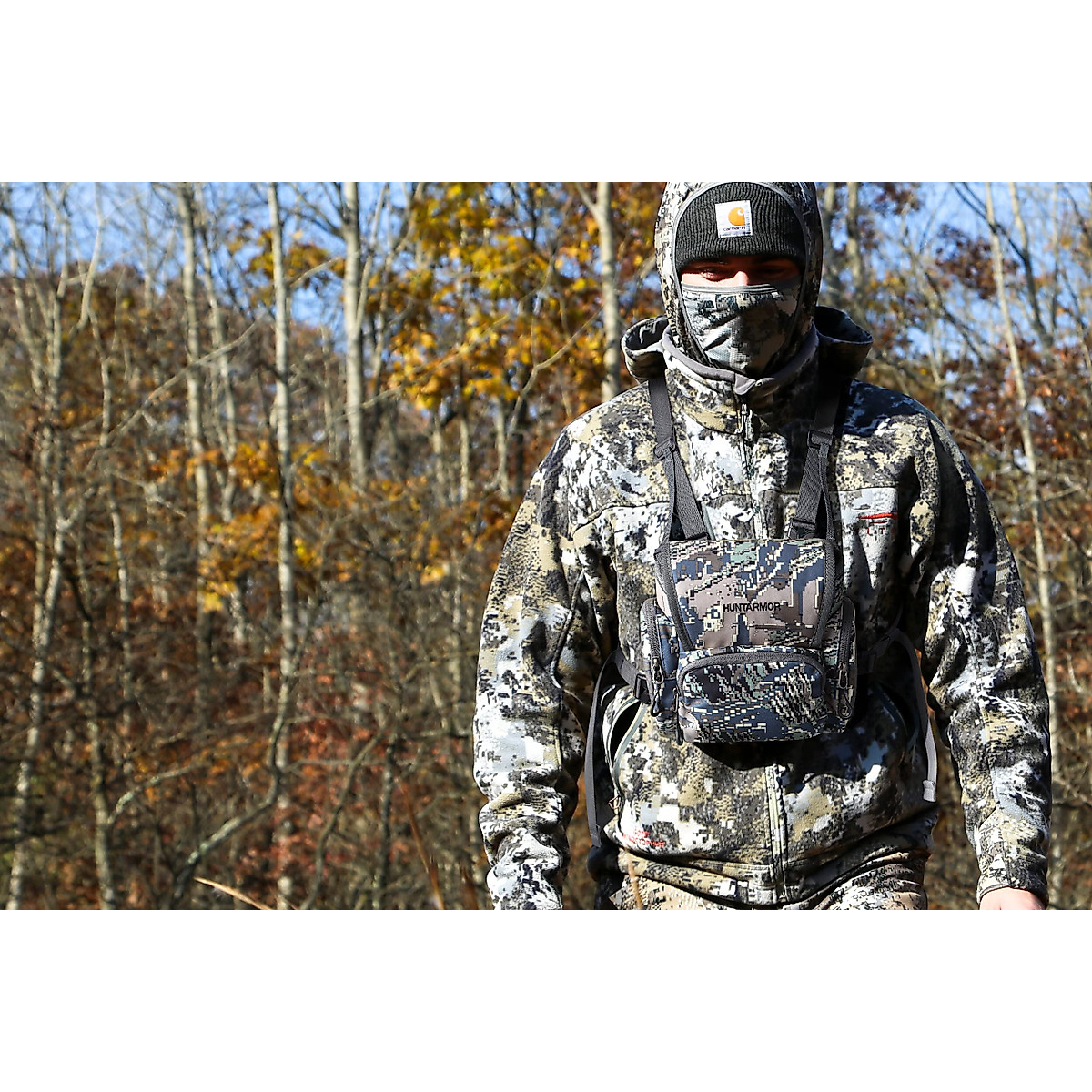 UIIHUNT Binocular Harness Chest Pack - Lightweight Bino Harness with Rangefinder Pouch - Durable Binocular Chest Packs for Hunting & More (Camo)