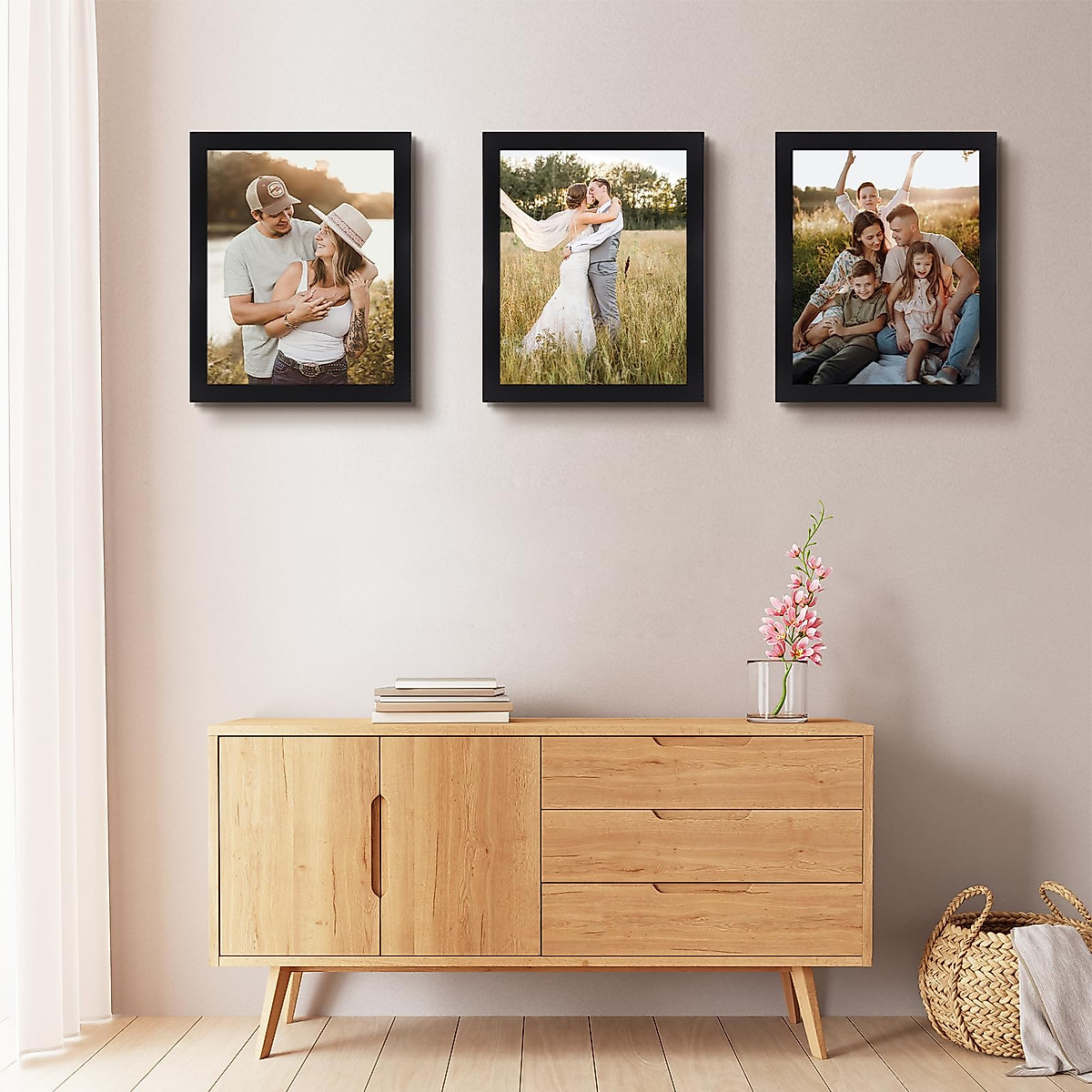 Golden State Art, 16x20 Picture Frame - Wide Molding - Wood Grain Rustic Style - Great for Displaying Pictures, Puzzle, Poster, Artwork (Black, 2 Pack)