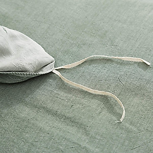 OREISE Duvet Cover Set King Size Washed Cotton Yarn, Jacquard Green and White Thin Branch Pattern Floral Style 3Piece Bedding Set