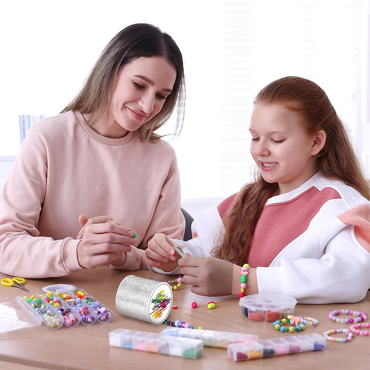 Tilhumt 1mm Elastic String, 328Feet Stretchy Bracelet Crystal String with 2 Beading Needles and 1 Scissors for Beading and Jewelry Making