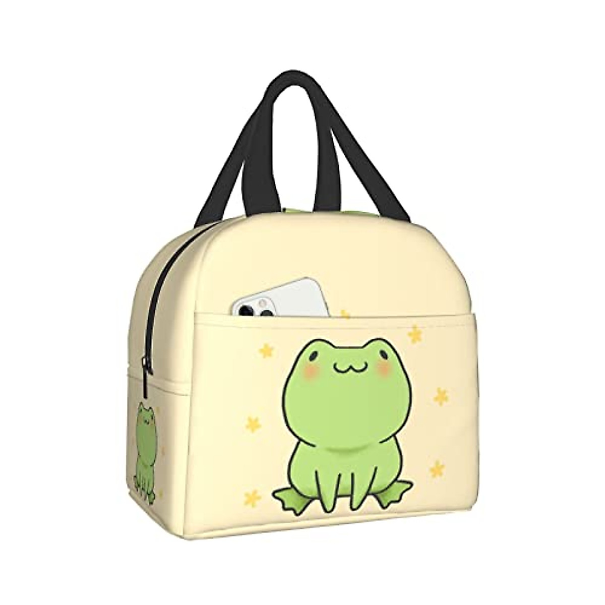 Senheol Cute Frog Cartoon Print Lunch Box, Kawaii Small Insulation Lunch Bag, Reusable Food Bag Lunch Containers Bags for Women Men