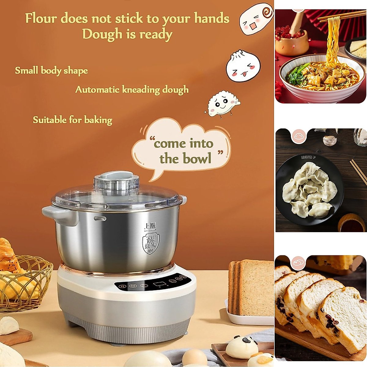 EEYZD Dough Maker with Ferment Function, Stainless Steel Professional Dough Mixer with Microcomputer Timing&Face-Up Touch Panel, Large Capacity,Grey,5L