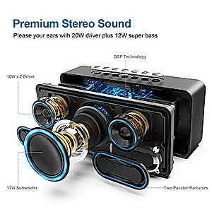 DOSS Bluetooth Speaker, SoundBox XL Home Speaker with Subwoofer, 32W Loud Sound with Booming Bass, DSP Technology, Wireless Stereo Pairing,10H Playtime, Speaker for Home, Indoor, and Office