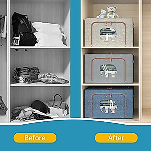 MOHOPE Stackable Clothing Storage Bin, 2 Pack 66L Cationic Fabric Metal Frame Foldable Closet Organizer with Durable Handle Storage Containers for Thick Fabric Blankets, Comforters, Clothes, Bedding