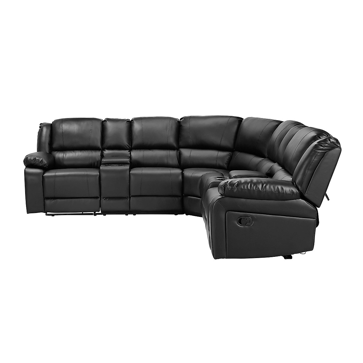 LCH Modern Upholstered L-Shape Sectional Sofa Reclining, PU Leather Extra Wide Lounge Couch with 2 Consoles,4 Cup Holders and Storage,Fabric Sofá for Living Room Apartment, Black Large