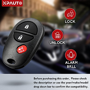 NPAUTO Key Fob Replacement Fits for Toyota Sienna 2004-2017, Tacoma 2005-2016, Tundra 2007-2017, Sequoia 2008-2017, Highlander 2008-2013, Keyless Entry Remote Control Car Key Fob, CGQ43VT20T