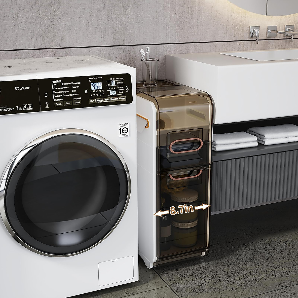 8.66″ Slim Storage Narrow Drawers for Small Spaces 2-Tiers, Crevice Storage Cabinet Bathroom, Skinny Storage Drawers Gap Organizer Multi Cabinet for Small Kitchen Laundry Living Room