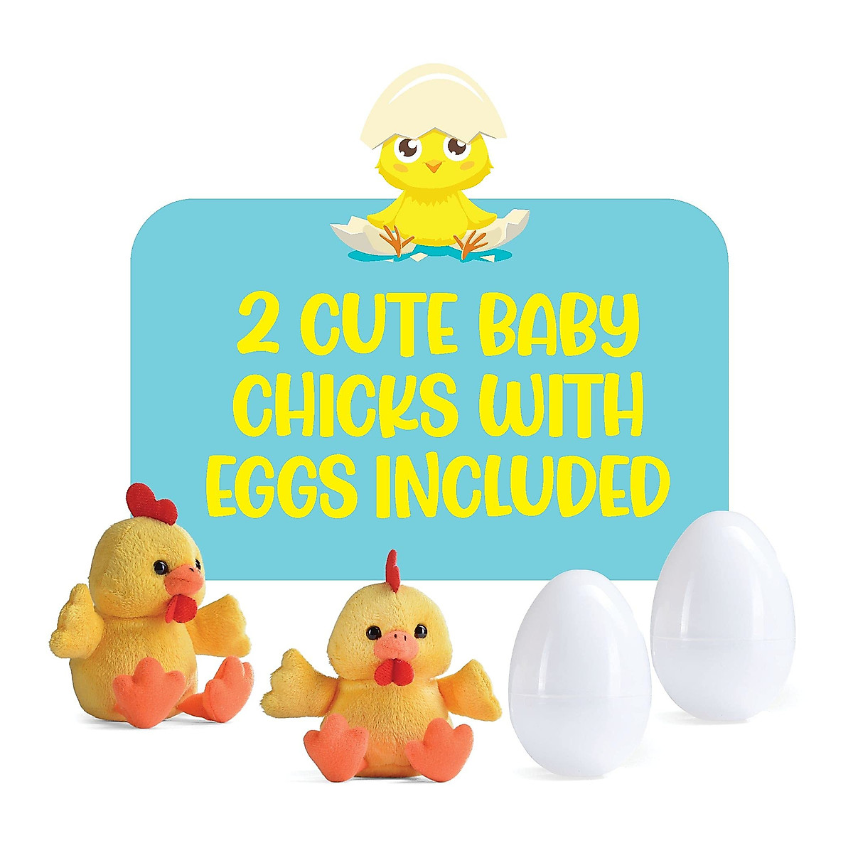 PREXTEX Hen Toy with Two Plastic Easter Eggs and Cute Baby Chicks Inside - Big Mommy Hen Plush with Chicks Zippered in Eggs - Adorable Chicken Plushies for Kids 3-5 Years Old