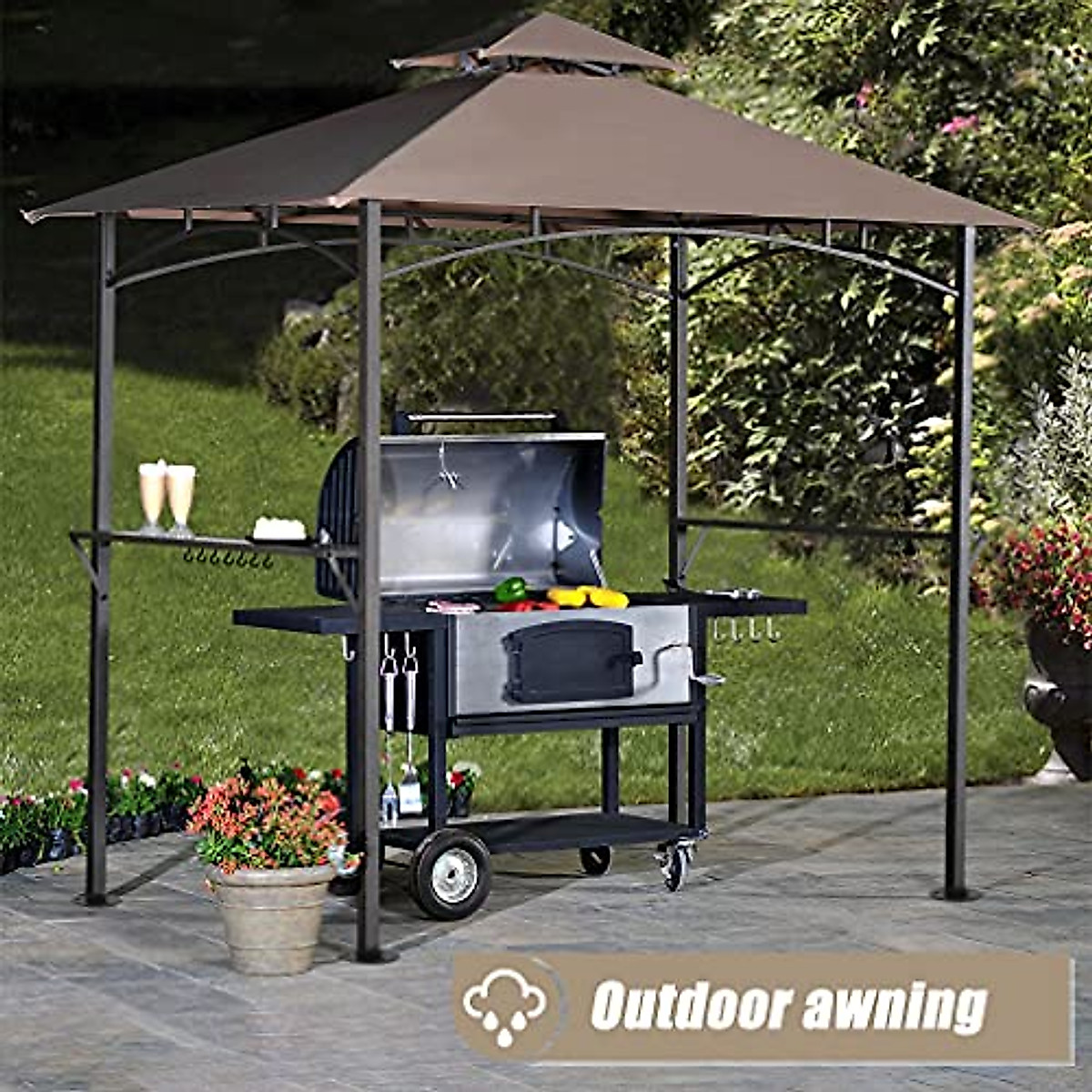 Grill Gazebo,8'x 5' BBQ Canopy,Double Tiered Grill Canopy Barbecue Gazebo for Outdoor Patio Backyard