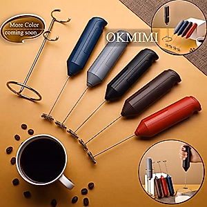 OKMIMI Milk Frother Handheld with Stand, Electric Whisk Drink Mixer for Lattes, Coffee, Cappuccino, Hot chocolate, Battery Operated(not included) Stainless Steel Mini Foamer Cool Kitchen Gadgets