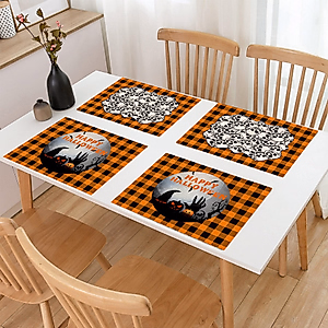 Zando Halloween Placemats Set of 4 Halloween Square Placemats for Out/Indoor Dining Table Halloween Waterproof Placemats Fall Placemats Evil Skull Pattern 12 * 18 Inch Halloween Kitchen Decor