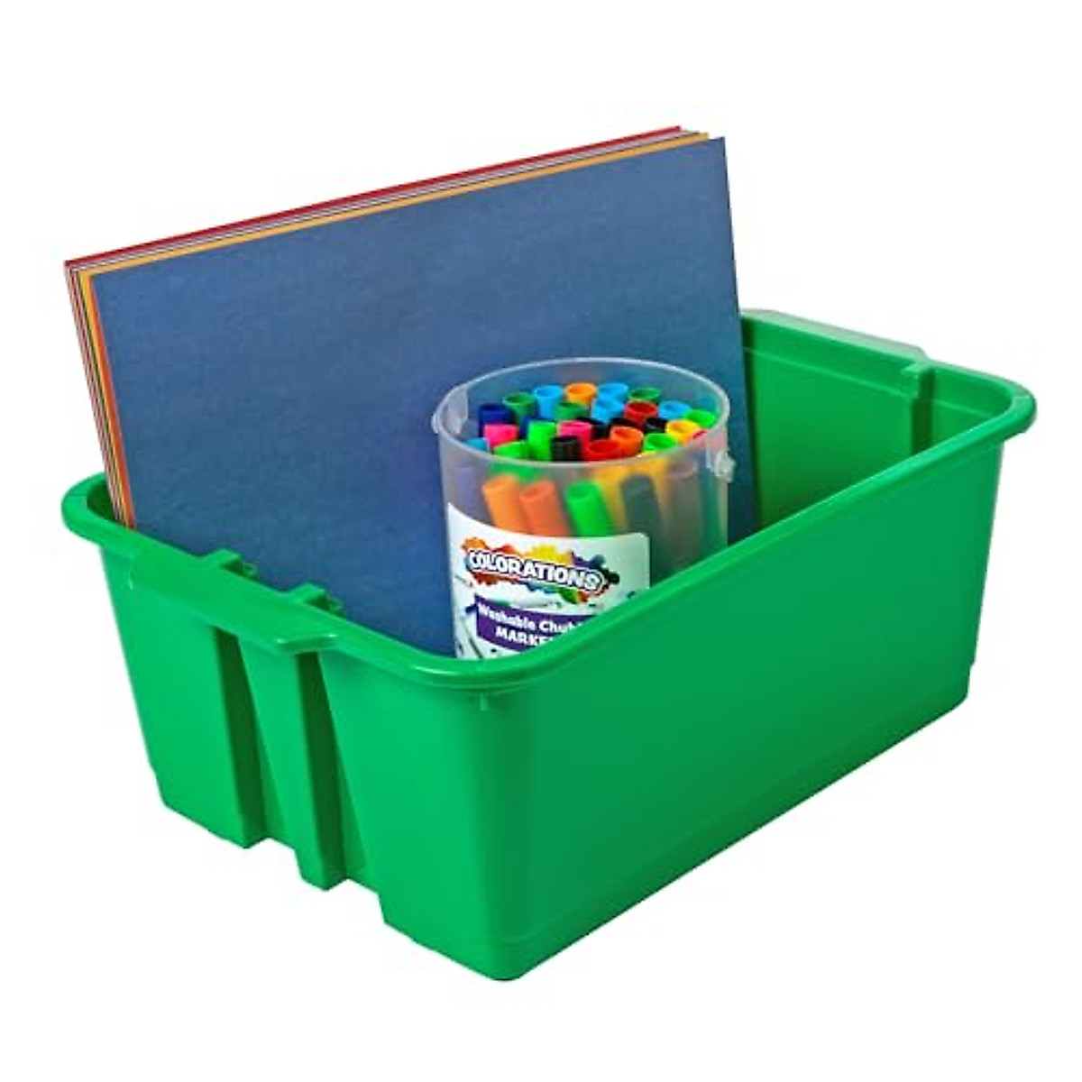 Really Good Stuff Stackable Plastic Book and Organizer Bins for Classroom or Home Use – Sturdy, Colored Plastic Baskets (Set of 12),Green