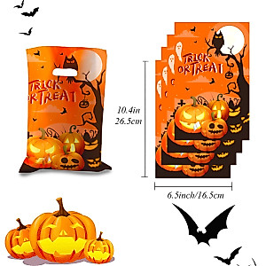 idolpack 50 Pcs Halloween Crafts Plastic Bag with Handle, 6.5''x10.5'' Halloween Goodie Bags, Halloween Candy Goody Trick or Treat Bags for Halloween Party Favors Supplies Decoration