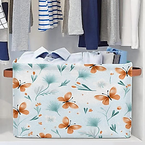 Gumuslen Orange Butterfly Storage Basket Organizer Bin with Handles for Clothes Storage, Gift Bakets, Toy Box, Book Basket for Office Home Rooms Laundry Playroom Dorm
