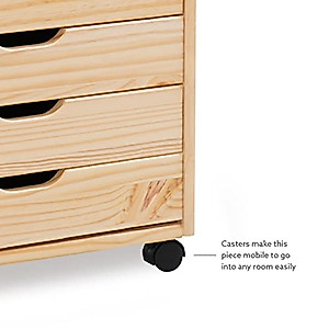 Linon Home Decor Products Corinne Six Drawer Wide, Natural Rolling Cart