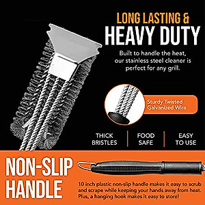 ERNITERTY BININBOX Grill Cleaning Brush - Stainless Steel BBQ Cleaner Brush & Scraper, Sturdy Woven Wire Bristles & Nonslip Handle, Weber Gas/Charcoal Grill Cleaning Tool, Black