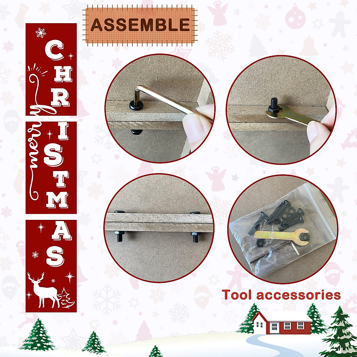 CHRISTMAS DOOR DECOR-Merry Christmas Wooden Welcome Sign Vertical Porch Sign