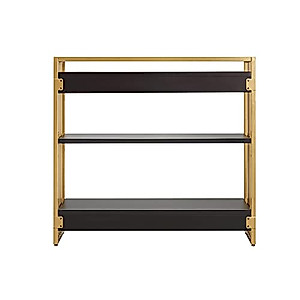 Leick Home 70008-BLKGD Mixed Metal and Wood Slatted Bookshelf, Black/Gold