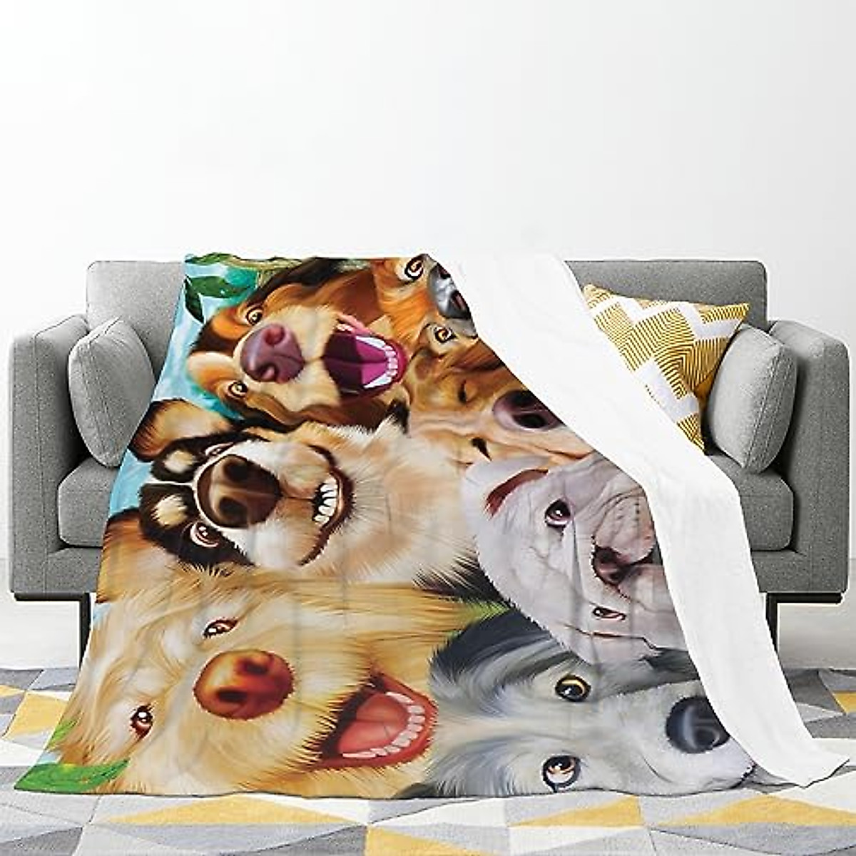 Cartoon Selfie Dog Fleece Blanket for Bed, 40"x30" Puppy Fleece Throw Blanket for Women, Men and Kids - Super Soft Plush Dog Blanket Throw Plush Blanket for Dog Lovers