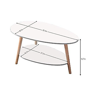 Maupvit Coffee Table-Oval Wood Coffee Table with Open Shelving for Storage and Display 2 Tier Sofa Table, Small Modern Furniture for Living Room&Home Office-White
