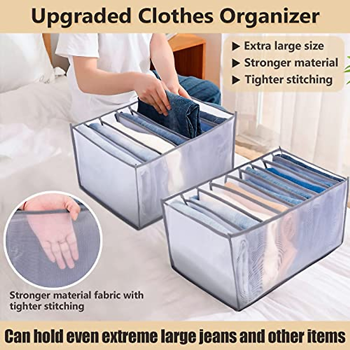 TIGARI Upgraded Wardrobe Clothes Organizer 2pcs, Organizer Clothes, Wardrobe Clothes Organizer, Divided Clothes Organizer for Jeans Pants T-shirts Underwear (Gray, 9 Grids)