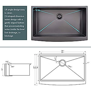 33 Inch Farmhouse Sink Black- VOKIM 33 Inch Black Stainless Stee Farmhouse Sink Apron Curved Front kitchen Sink 16 Gauge Single Bowl Gunmetal Matte Black Stainless Steel Kitchen Sink