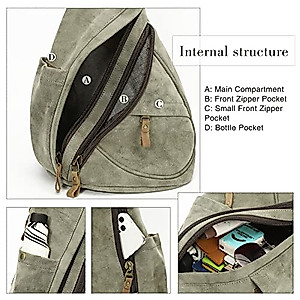 KL928 PU Leather Sling Bag - Small Crossbody Backpack Shoulder Casual Daypack Rucksack for Men Women Outdoor Cycling Hiking Travel (6881-PU-Olive Green)