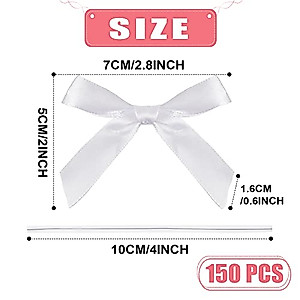 proturbo 150Pcs Mini Satin Ribbon Twist White Satin Twist Tie Bows DIY Twist Bow Package Decorating Ribbon Bow Width Christmas Ribbon Bows Crafts Tying Up for Gift Wrapping Candy Treat Bags Decoration