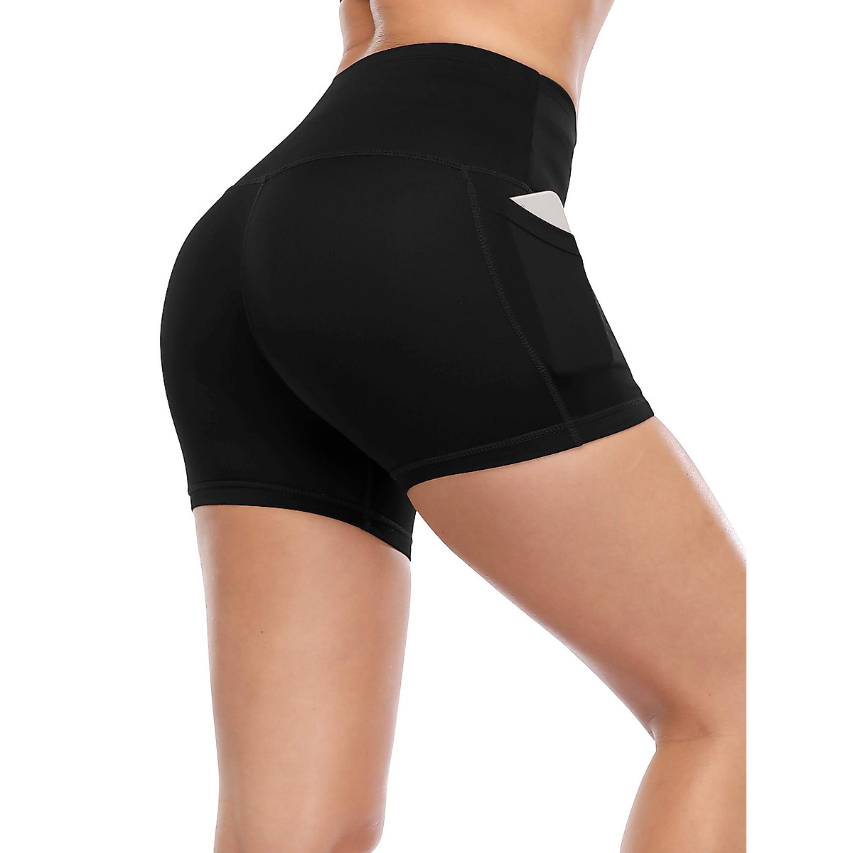 CADMUS High Waist Athletic Shorts for Womens Yoga Fitness Workout Running Shorts with Deep Pockets,3 Pack,1016,Black & Black & Black,Medium