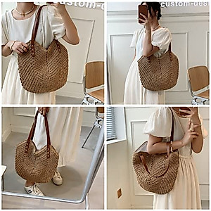 jascaela Women's Straw Woven Bag Large Tote Handbag Summer Beach Handwoven Shoulder Bag - Light brown