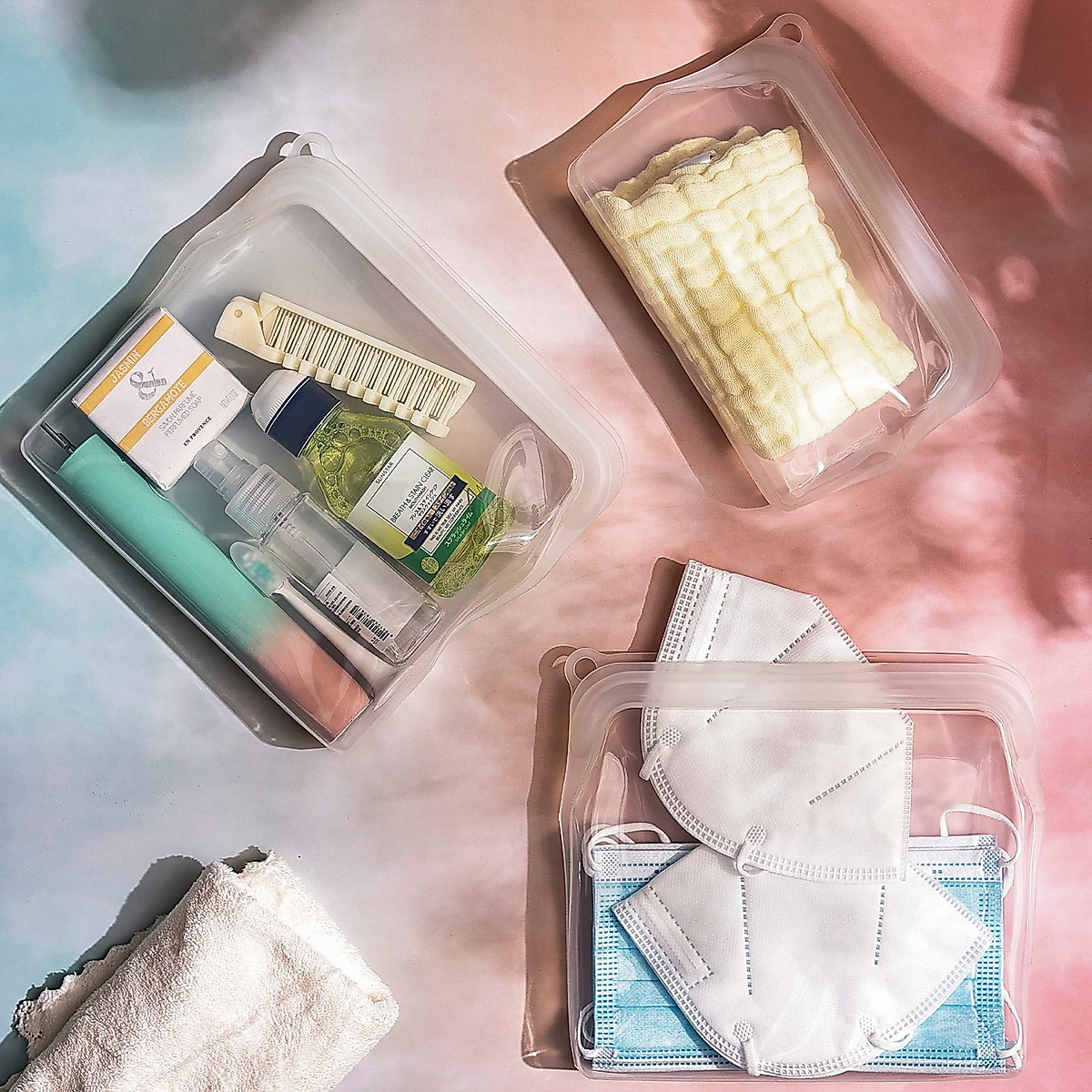 puretor Reusable Silicone Food Storage Bags, 5 Pack BPA Free, Dishwasher Safe Silicone Bags, Reusable Baggies Perfect for Kids Snack Sandwich Storage,Leakproof Standup Bags For Food & Travel