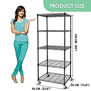 Pusalxl NSF Certified Storage Shelves Heavy Duty Steel Wire Shelving Unit with Wheels and Adjustable Feet Used as Pantry Shelf Garage or Kitchen Shelving - (13.8"x23.6"x59" 5-Tier)