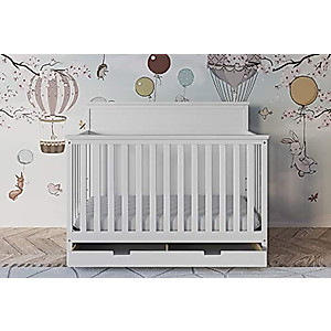 STORKCRAFT Homestead 5-in-1 Convertible Crib with Drawer (White) – GREENGUARD Gold Certified, Crib with Drawer Combo, Includes Nursery Storage Drawer, Converts to Toddler Bed and Full-Size Bed