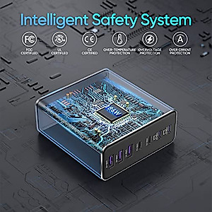 Aluminum Alloy USB C Charger 186W 7 Port Fast Charging Station,65W USB C Laptop GaN Charger Compatible with MacBook Pro/Air (Black)