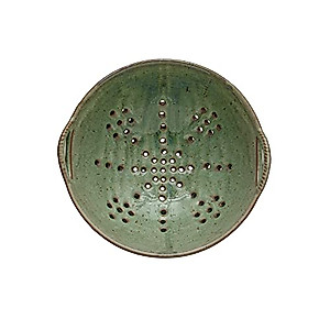 Creative Co-Op Stoneware Berry Bowl with Handles, Aqua Reactive Glaze Serveware, 8"L x 8"W x 3"H, Multicolor