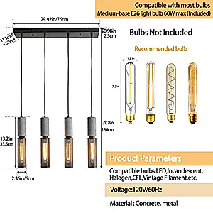 ADCTHOME 4-Light Concrete Linear Pendant Light with a Metal Mesh Shade,Modern Industrial Hanging Cement Pendant Lighting for Kitchen Island Bedroom Living Room Dining Room Light Fixture