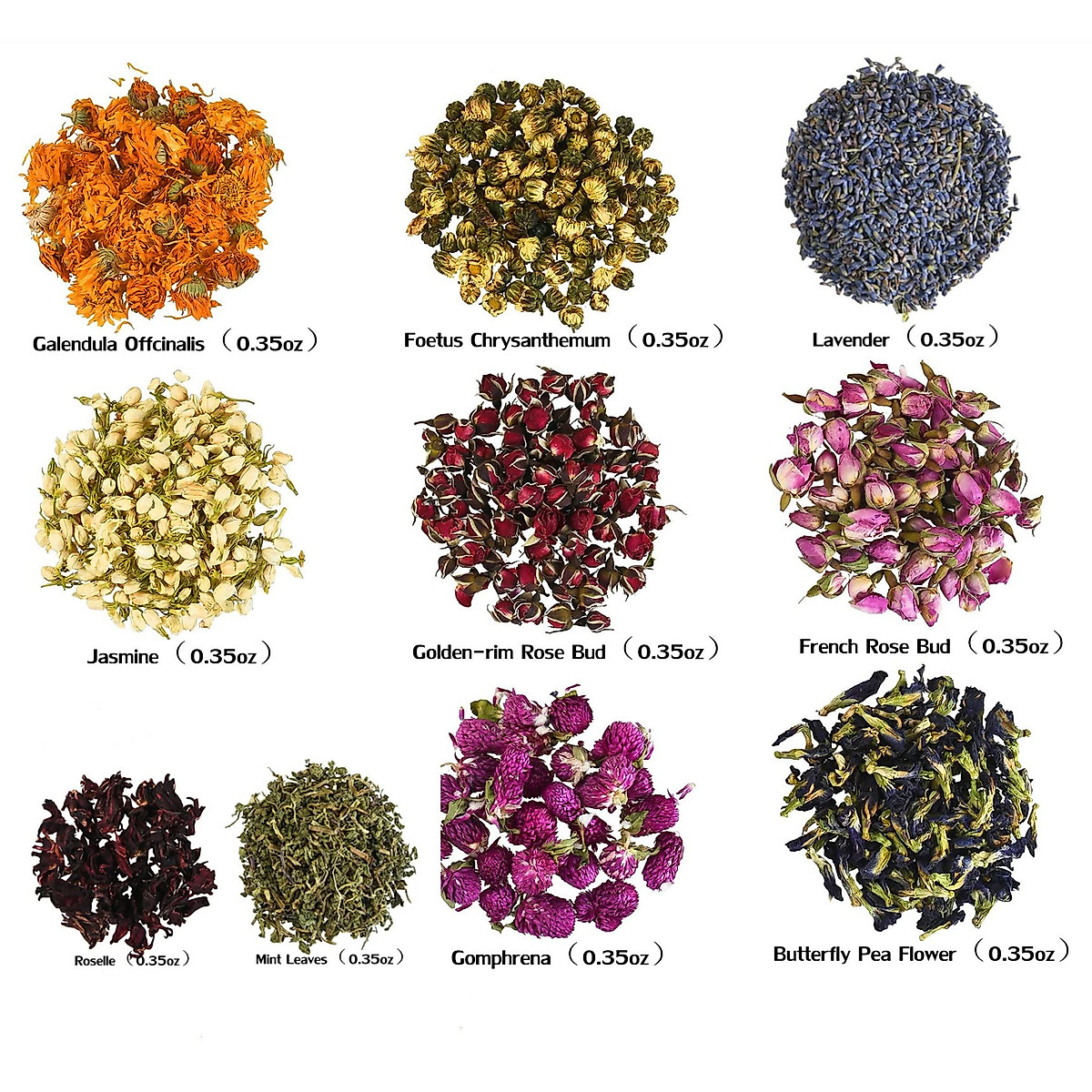 Natural Dried Flowers Kit 10 Bags, Dried Flowers Herbs for Soap Making,Candle, Resin Jewelry, Bath, Dried Flowers Bulk Include Rose Buds,Lavender,Jasmine and More