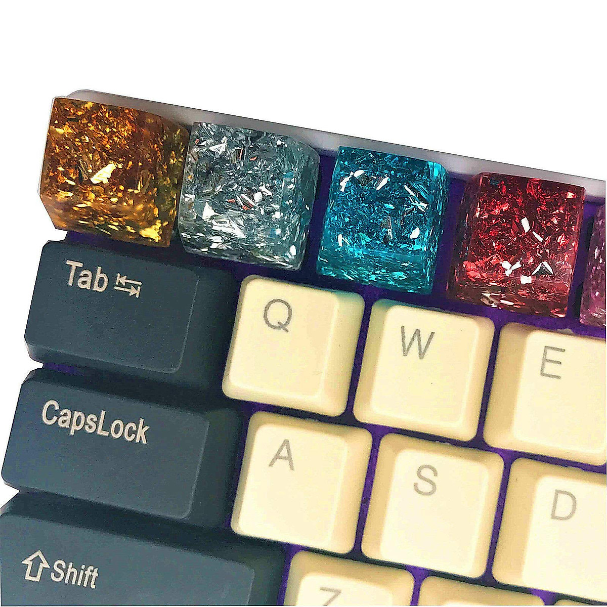 Handmade Resin & Foil Artisan Backlit Keycaps Translucent Key Caps OEM Profile for Cherry MX Gaming Mechanical Keyboard