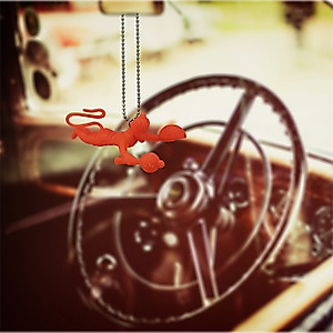 Divine Mantra Flying Hanuman Car Hanging Rearview Mirror Accessories Charm Lord Bajrang Bali Home Wall Decor Items Kitchen, Balcony, Garden, , Aesthetic Decorative Lucky - Orange (1) (WOOPCOM442)