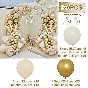 DataMoon White Gold 129 Pcs Balloon Arch Kit - Unique Baby Shower, Birthday, Wedding Decoration, Biodegradable, Unisex